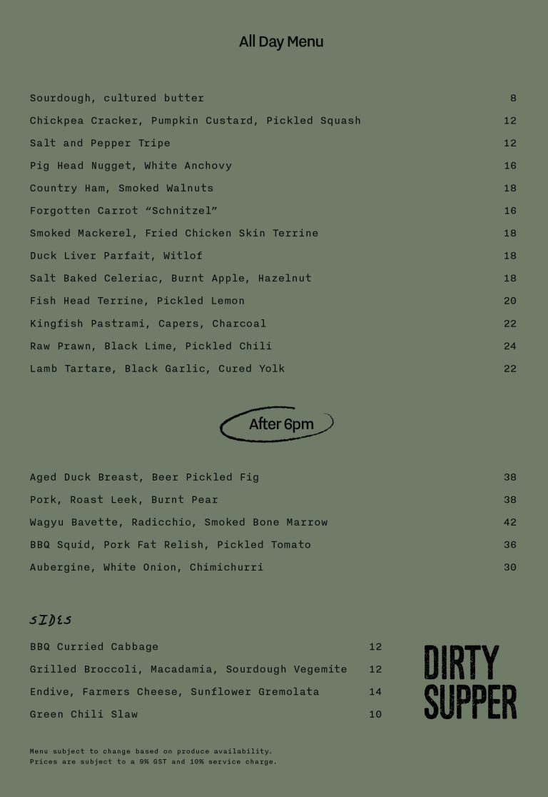 Menu - Dirty Supper