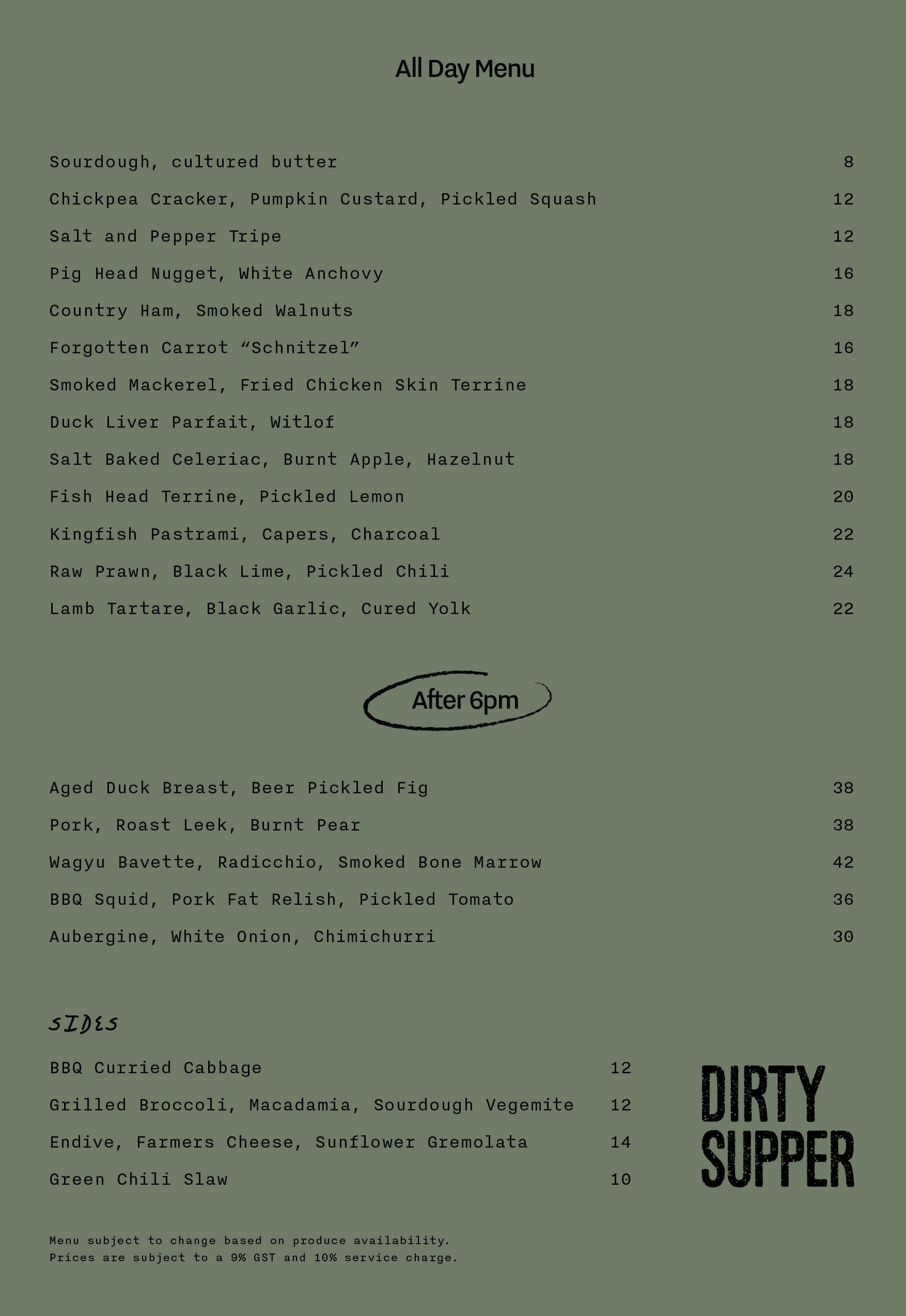 Menu - Dirty Supper