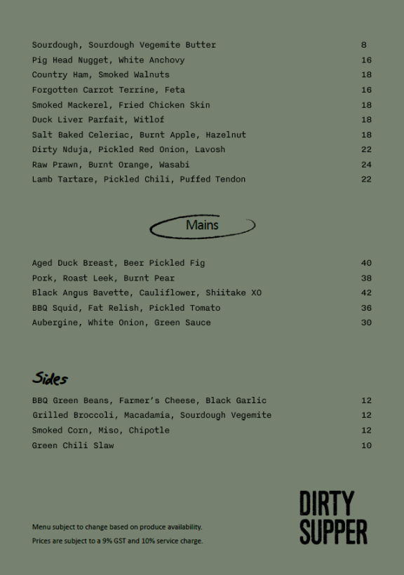 Menu - Dirty Supper