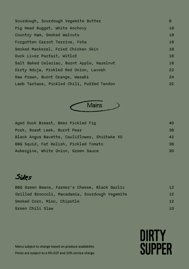 Menu - Dirty Supper